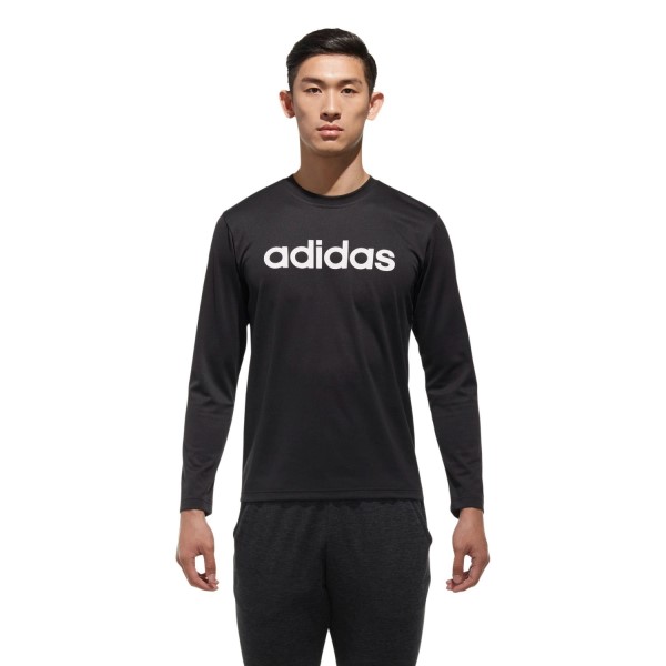adidas Linear Logo Mens Long Sleeve Casual T-Shirt - Black | RunDNA