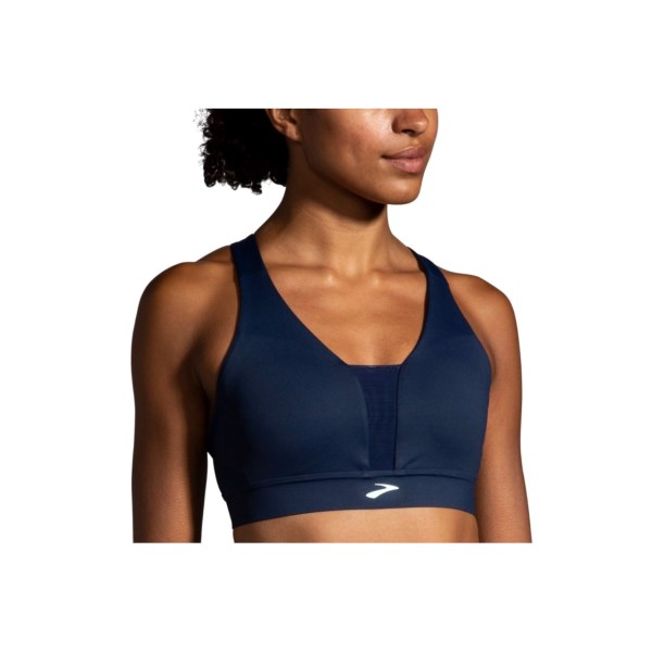 Brooks Drive Plunge Womens Running Bra - Navy/Ice Blue/Burn To Live ...