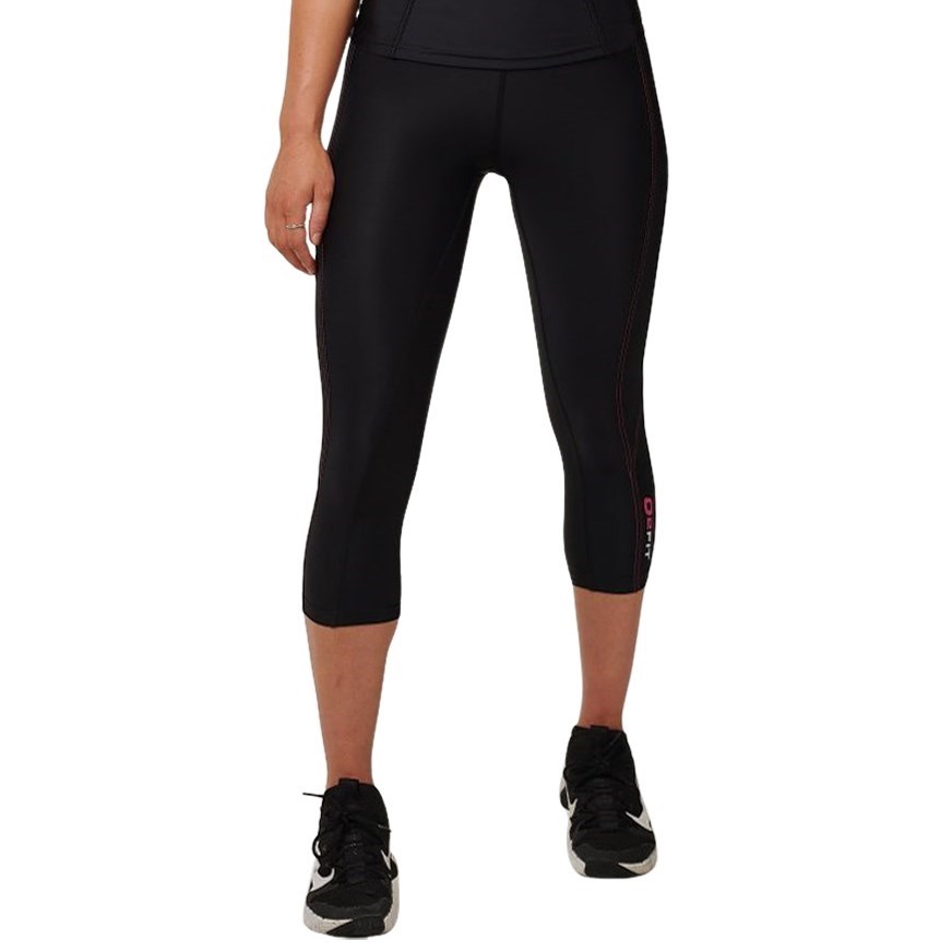 o2fit High Waist Womens Compression 3/4 Tights - Black/Pink | RunDNA