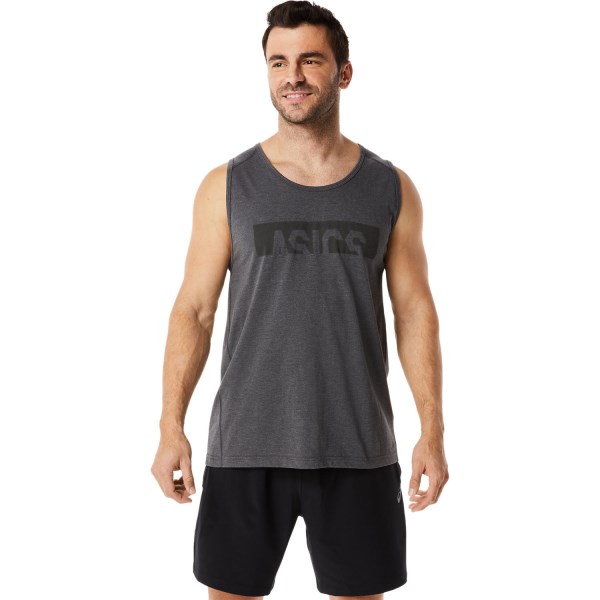 Asics Print Mens Running Tank Top - Obsidian Grey Heather | RunDNA