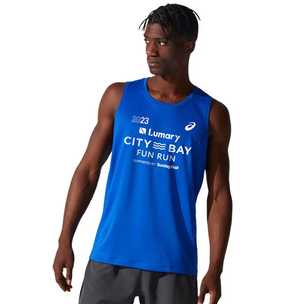 Asics 2023 City-Bay Silver Mens Running Tank Top - Asics Blue | RunDNA