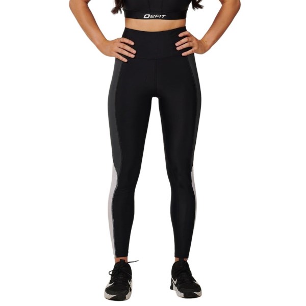 o2fit High Waist Womens Compression Tights - Black/Grey/White | RunDNA