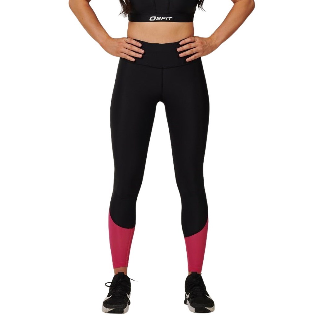 o2fit High Waist Womens Compression Tights - Black/Pink Mesh | RunDNA