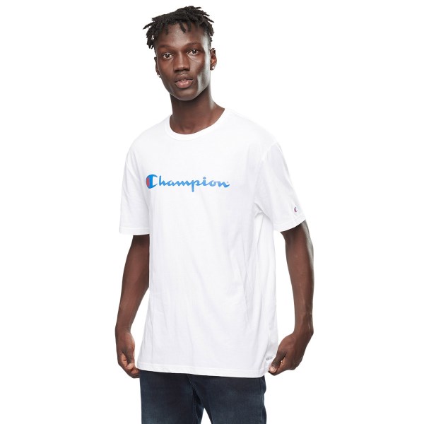 Champion Script Mens Short Sleeve T-Shirt - White | RunDNA