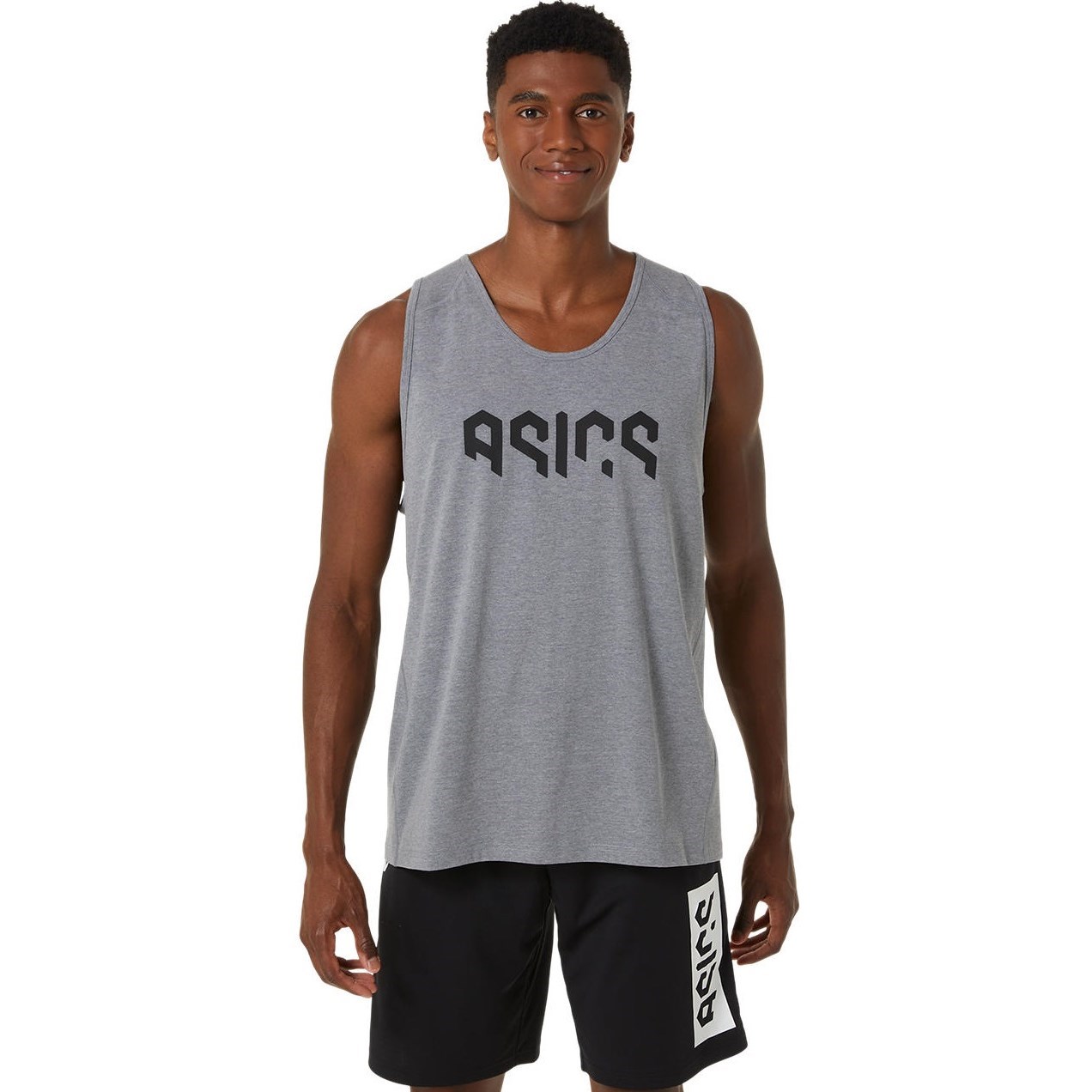 Asics Hex Graphic Cotton Blend Mens Training Tank - Metropolis Heather ...