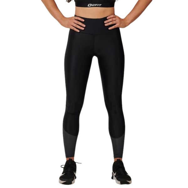 o2fit High Waist Womens Compression Tights - Black/Charcoal | RunDNA
