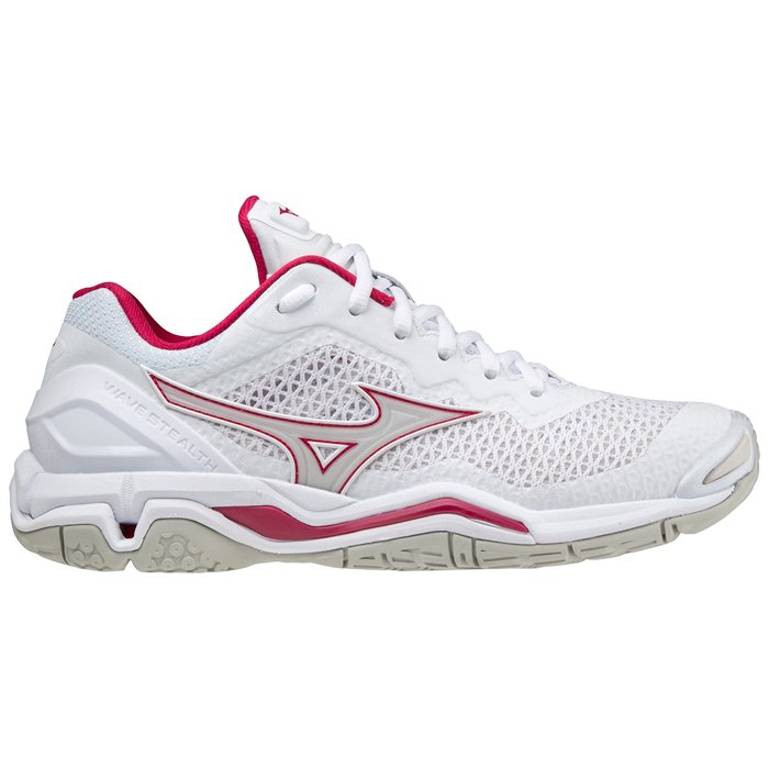 Mizuno Wave Stealth 5 - Womens Netball Shoes - White/Persian Red | RunDNA